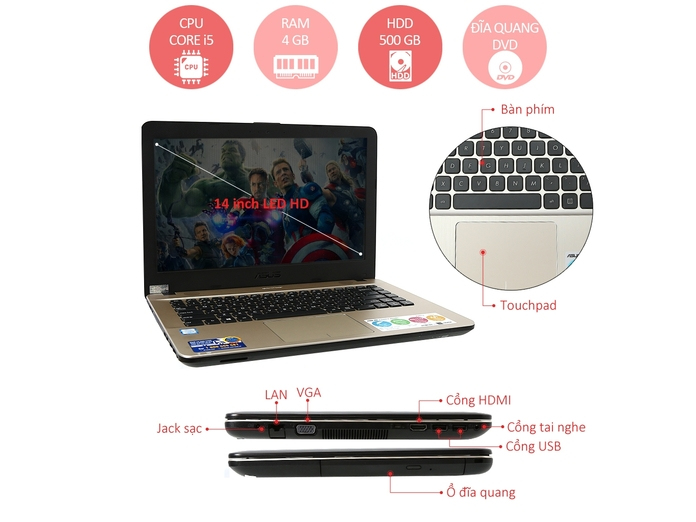 Laptop Asus X441UA-GA056T Core i5 giá tốt tại Nguyễn Kim
