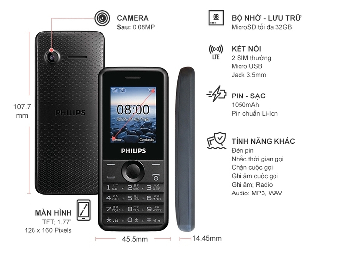 Philips E103 đen chính hãng, giá tốt | nguyenkim.com