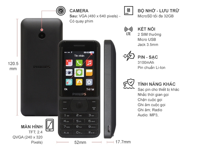 Philips E181 đen chính hãng, giá tốt | nguyenkim.com