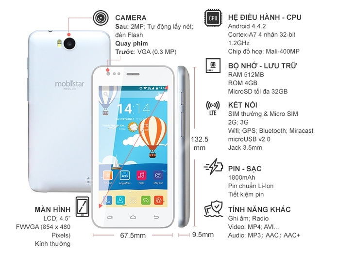 Mobiistar Kool Lite trắng chính hãng giá tốt | nguyenkim.com