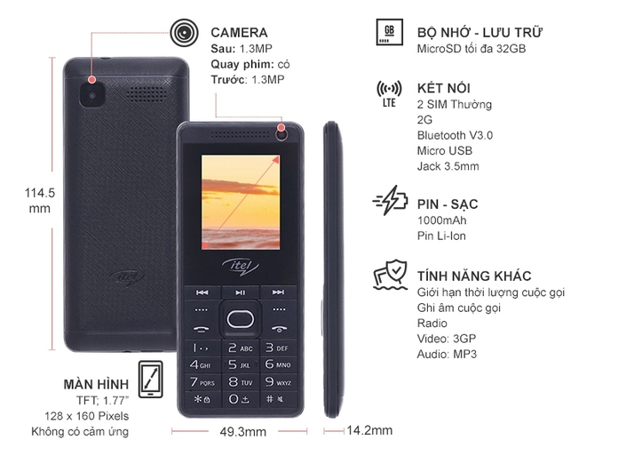 Itel IT2180 đen chính hãng, giá tốt | nguyenkim.com