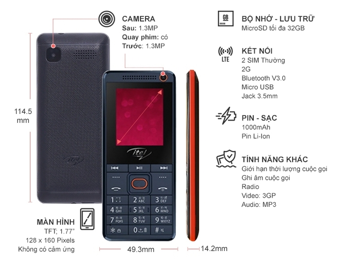 Itel IT2180 đen đỏ chính hãng, giá tốt | nguyenkim.com