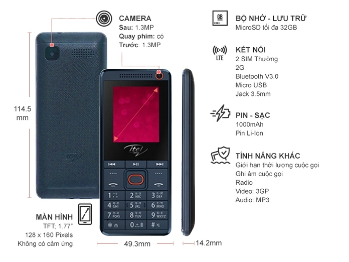 Itel IT2180 xanh đen chính hãng, giá tốt | nguyenkim.com