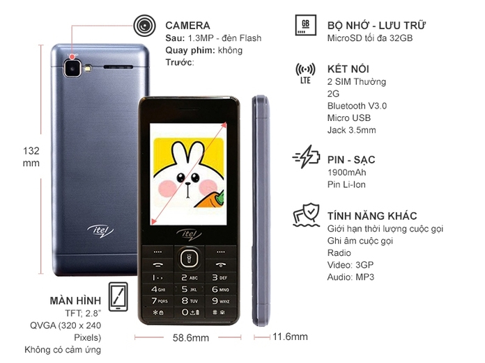 Itel IT5311 xanh đen chính hãng, giá tốt | nguyenkim.com