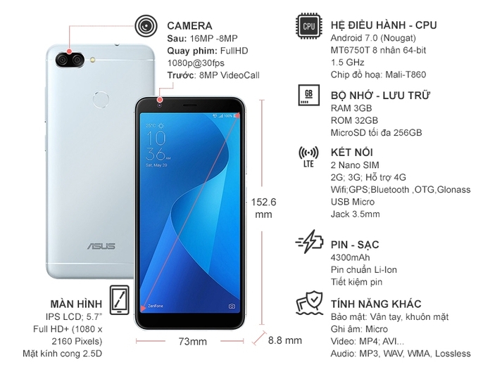 ASUS Zenfone Max Plus M1 bạc - ZB570TL | nguyenkim.com