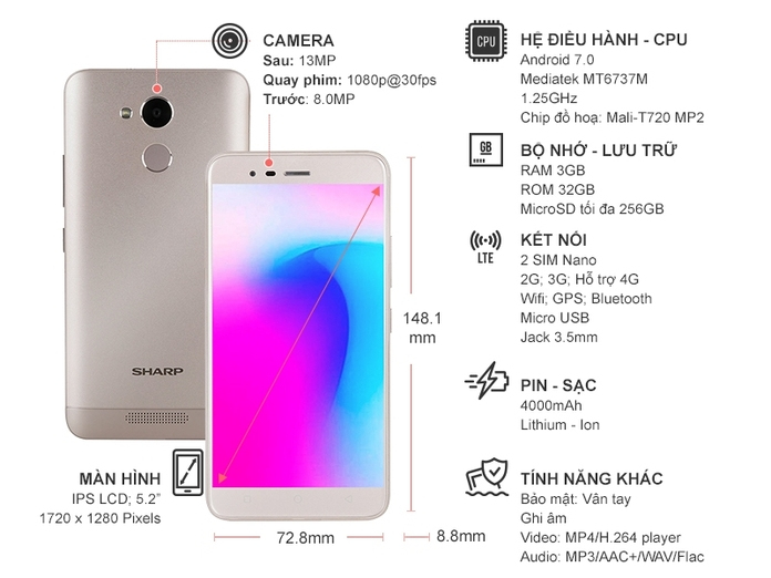 Điện thoại Sharp R1 (FS8014) màu vàng chính hãng tại Nguyễn Kim