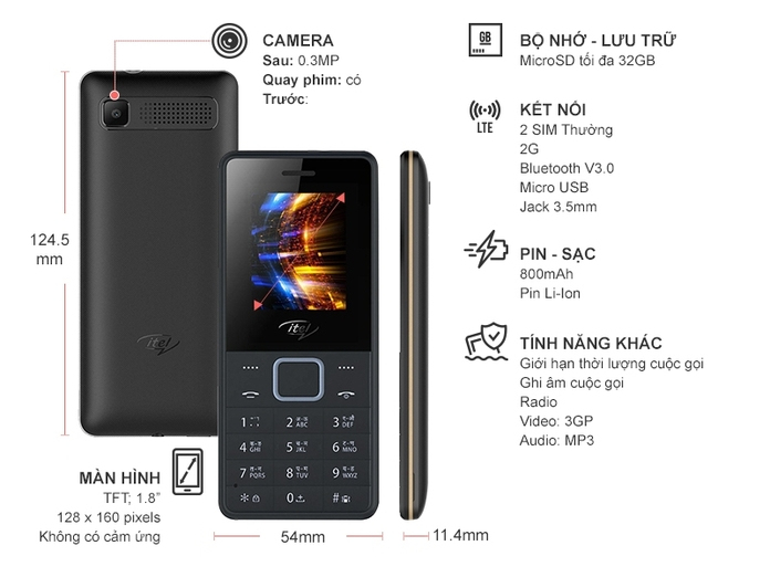 Điện thoại iTel IT2160 màu đen chính hãng giá rẻ tại Nguyễn Kim