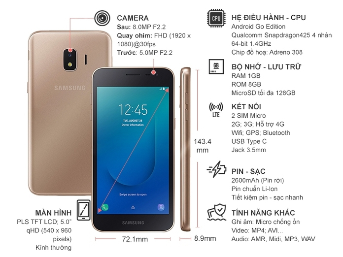 Samsung Galaxy J2 Core Chính Hãng, Giá Rẻ, Trả Góp 0%, Giao Ngay