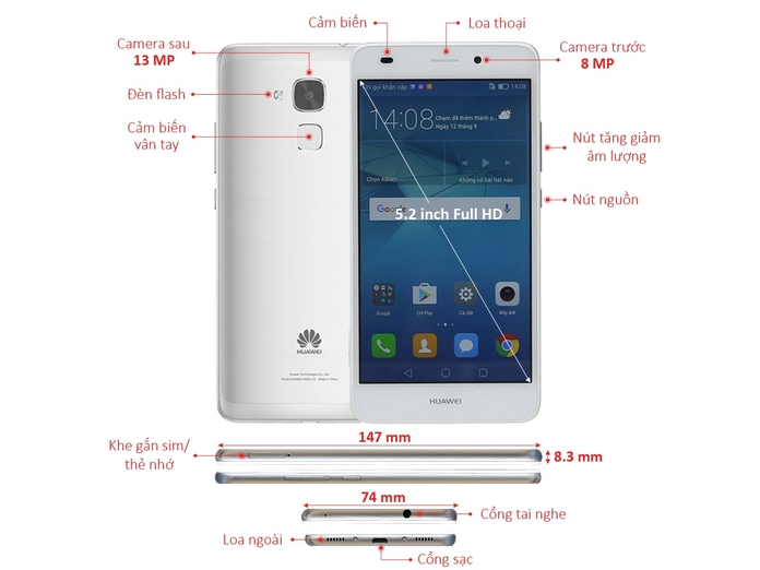 Điện thoại Huawei GR5 Mini màu bạc giá ưu đãi tại Nguyễn Kim