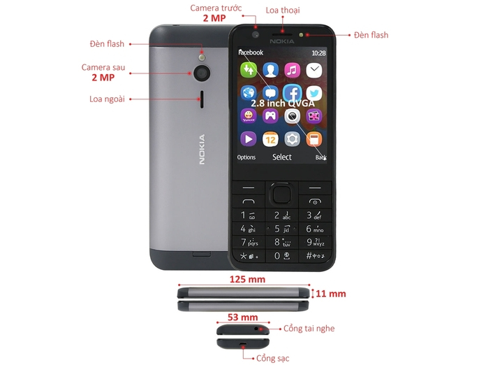 Điện thoại Nokia 230 màu xám 2 sim giá tốt tại nguyenkim.com