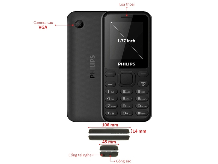 Philips E105 đen chính hãng, giá tốt | nguyenkim.com