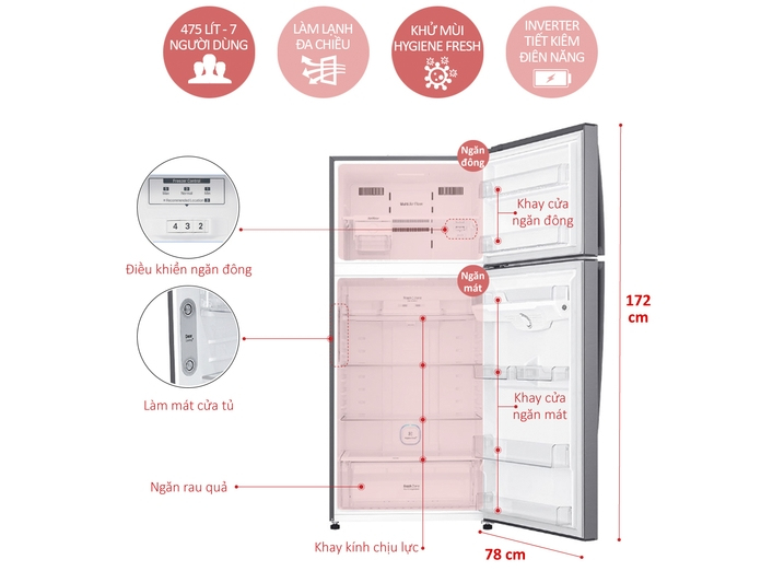 Tủ lạnh LG 475 lít GN-L602S tiết kiệm điện | nguyenkim.com