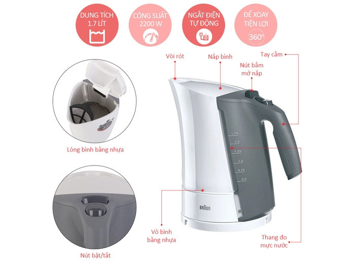 Ấm siêu tốc Braun WK 300 WH chính hãng giá tốt tại Nguyễn Kim